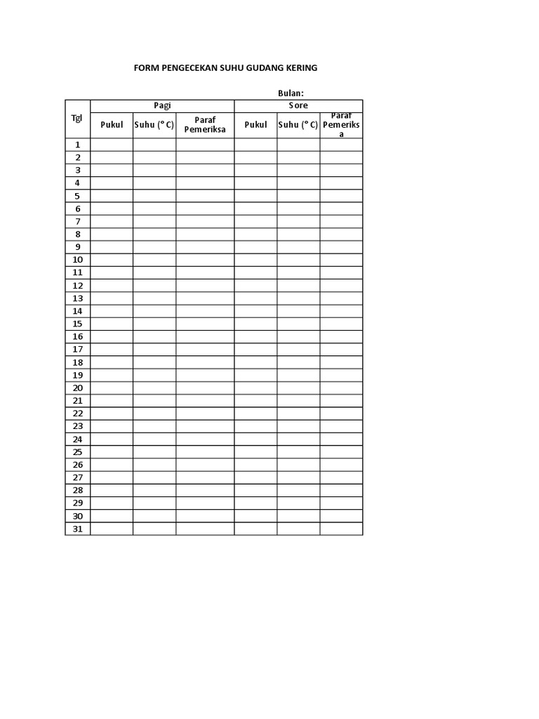Form Pengecekan Suhu Gudang Kering | PDF