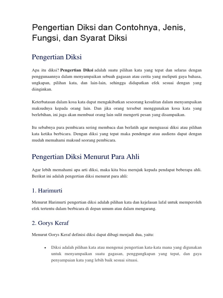 Pengertian Diksi | PDF | Seni & Disiplin Bahasa