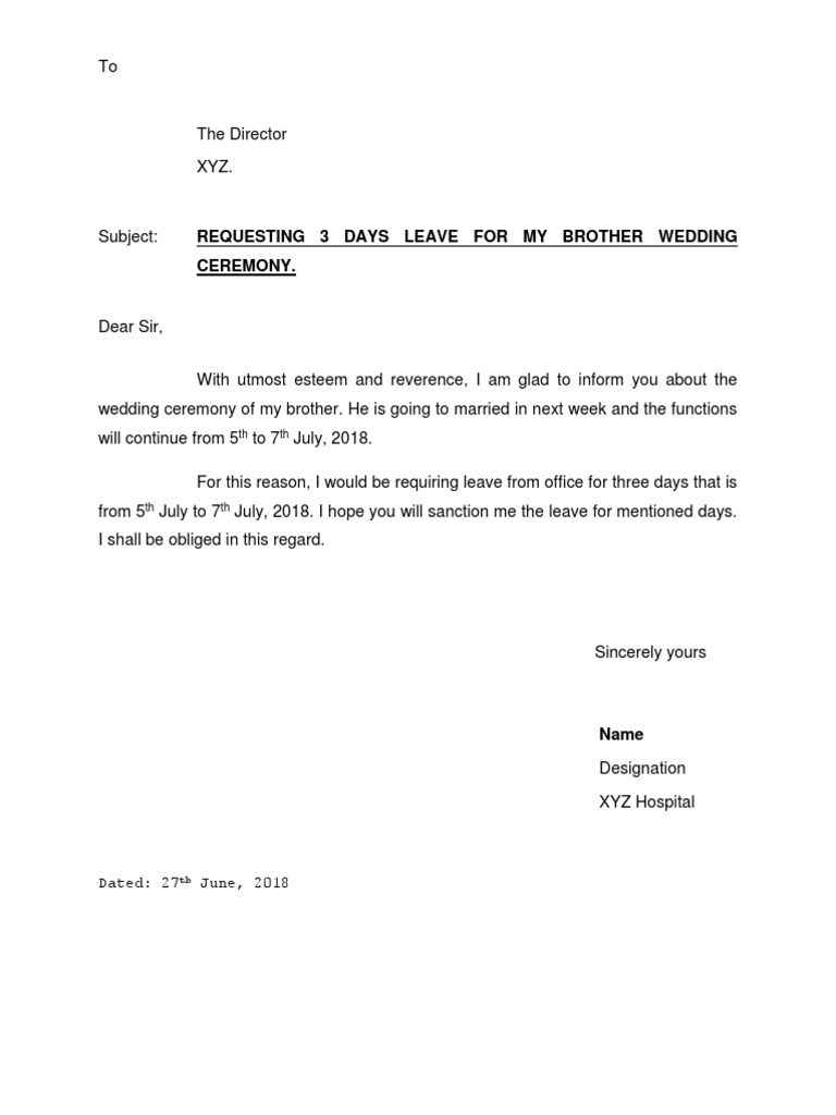 Requesting 3 Days Leave For My Brother Wedding Ceremony | PDF