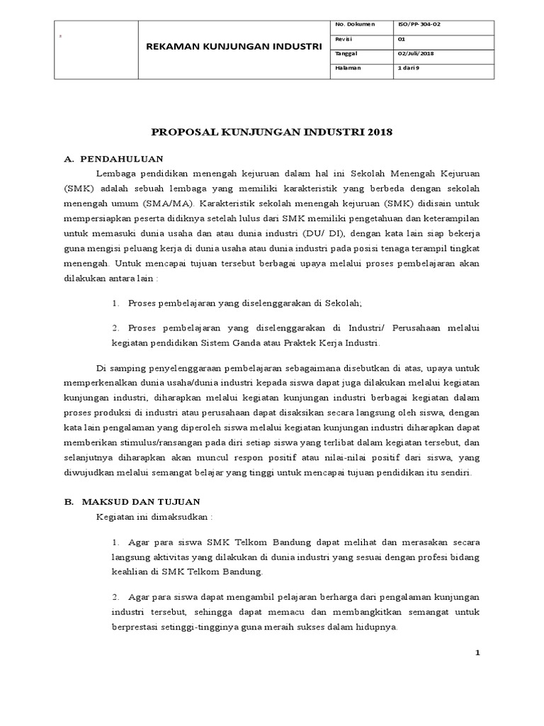 Proposal Kunjungan Industri 2018 | PDF