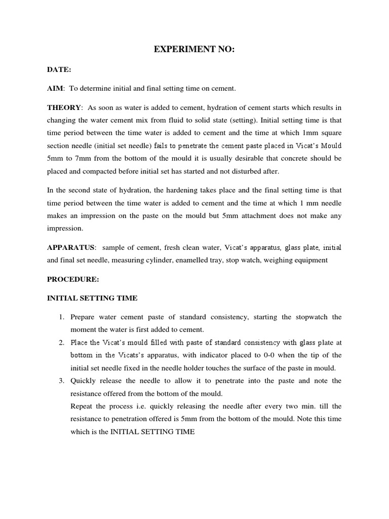 11.initial and Final Setting Time | PDF | Cement | Concrete