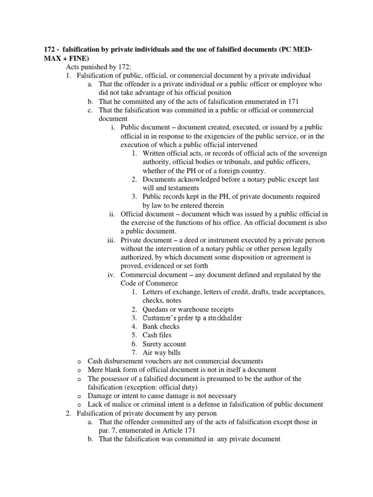 172 - Falsification by Private Individuals and The Use of Falsified ...