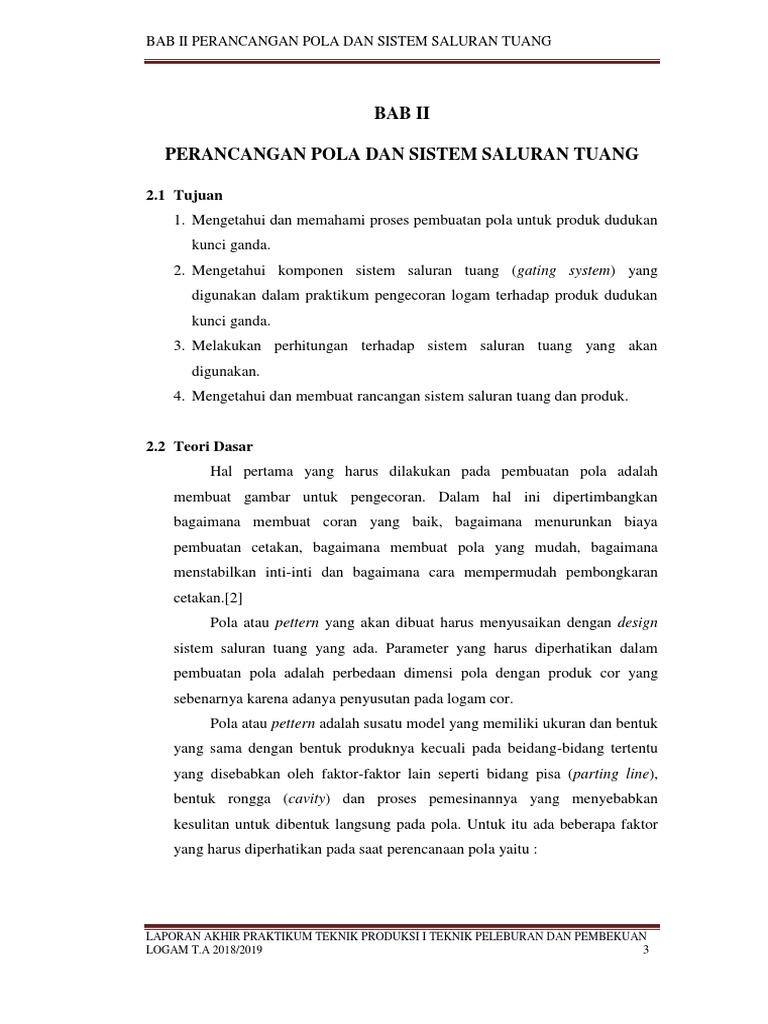 Bab II Perancangan Pola Dan Sistem Saluran Tuang | PDF