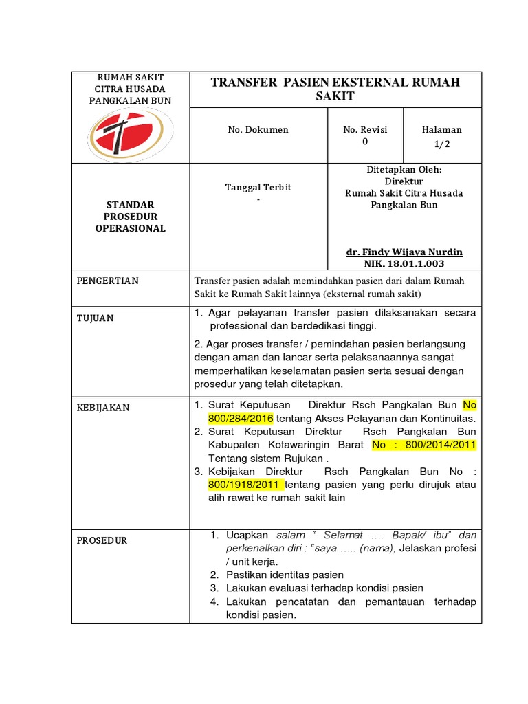 Spo Transfer Pasien Eksternal Rumah Sakit | PDF