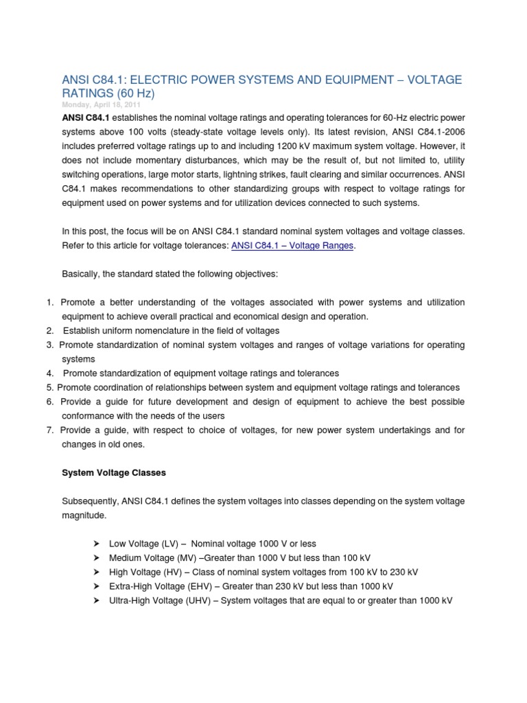 Ansi C84 | PDF | Voltage | Electric Power System