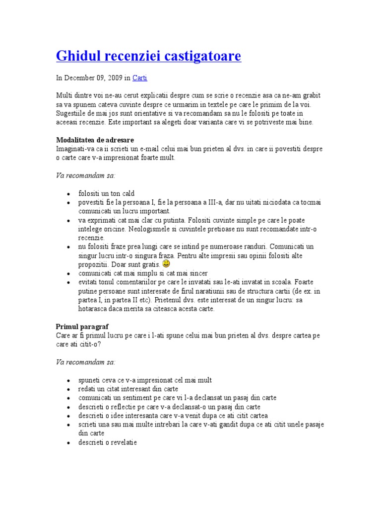 Cum Sa Scrii o Recenzie de Carte | PDF