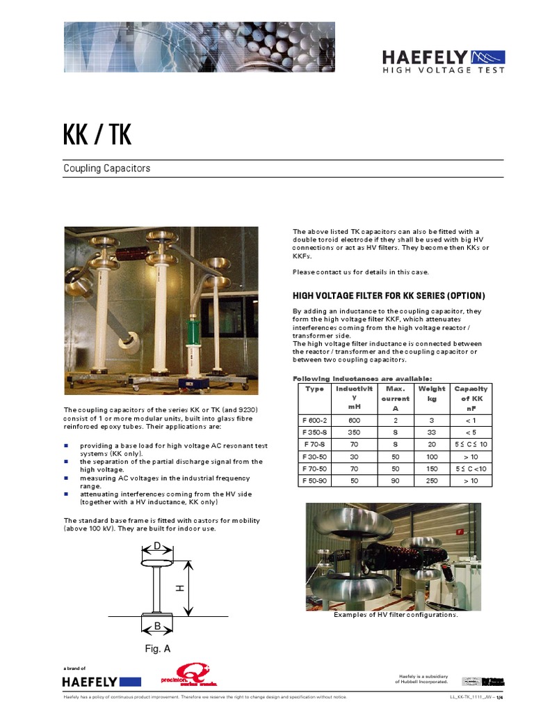 HAEFELY KK TK Coupling Capacitor | PDF | High Voltage | Capacitor