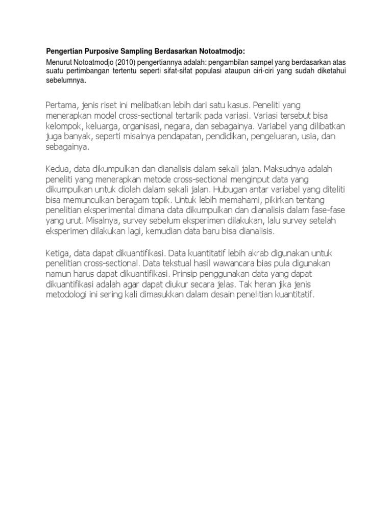 Pengertian Purposive Sampling Notoatmodjo | PDF