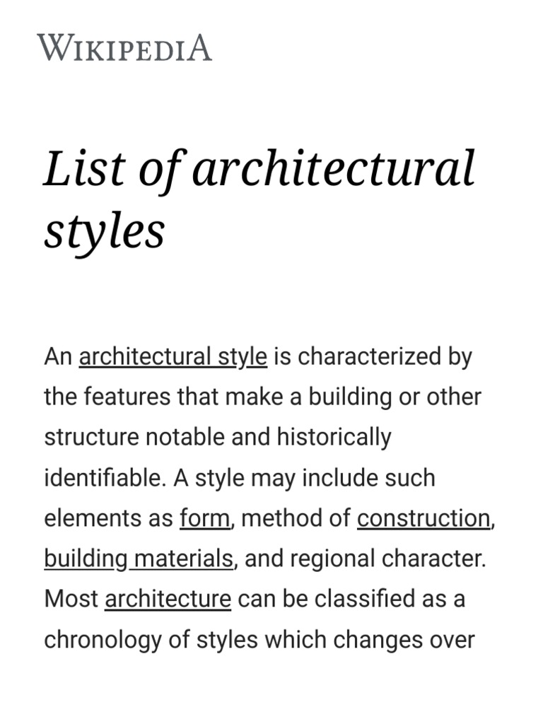 List of Architectural Styles - Wikipedia | PDF | Architectural Design ...