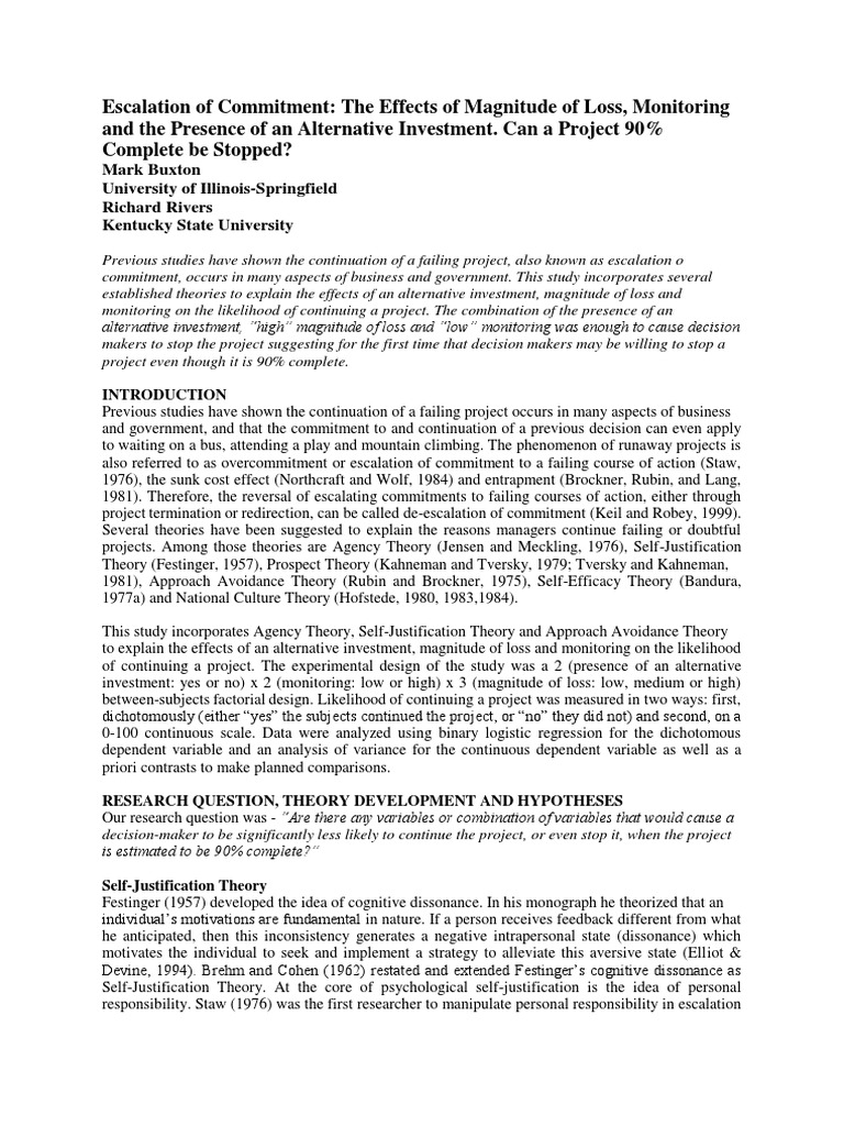 Escalation of Commitment | PDF | Motivation | Motivational