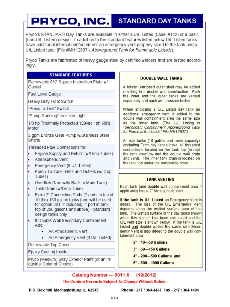 Pryco Day Tanks Overview and Features | PDF | Pipe (Fluid Conveyance ...