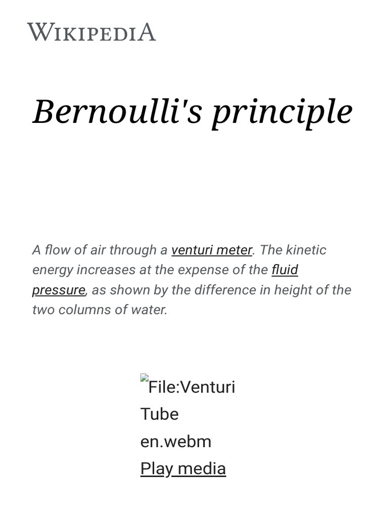 Bernoulli's Principle - Wikipedia | PDF | Lift (Force) | Fluid Dynamics