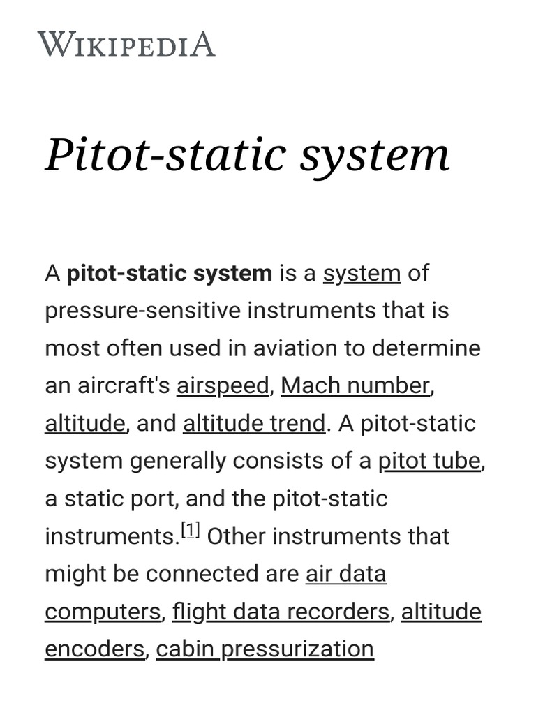 Pitot-Static System - Wikipedia | PDF | Airspeed | Measuring Instrument