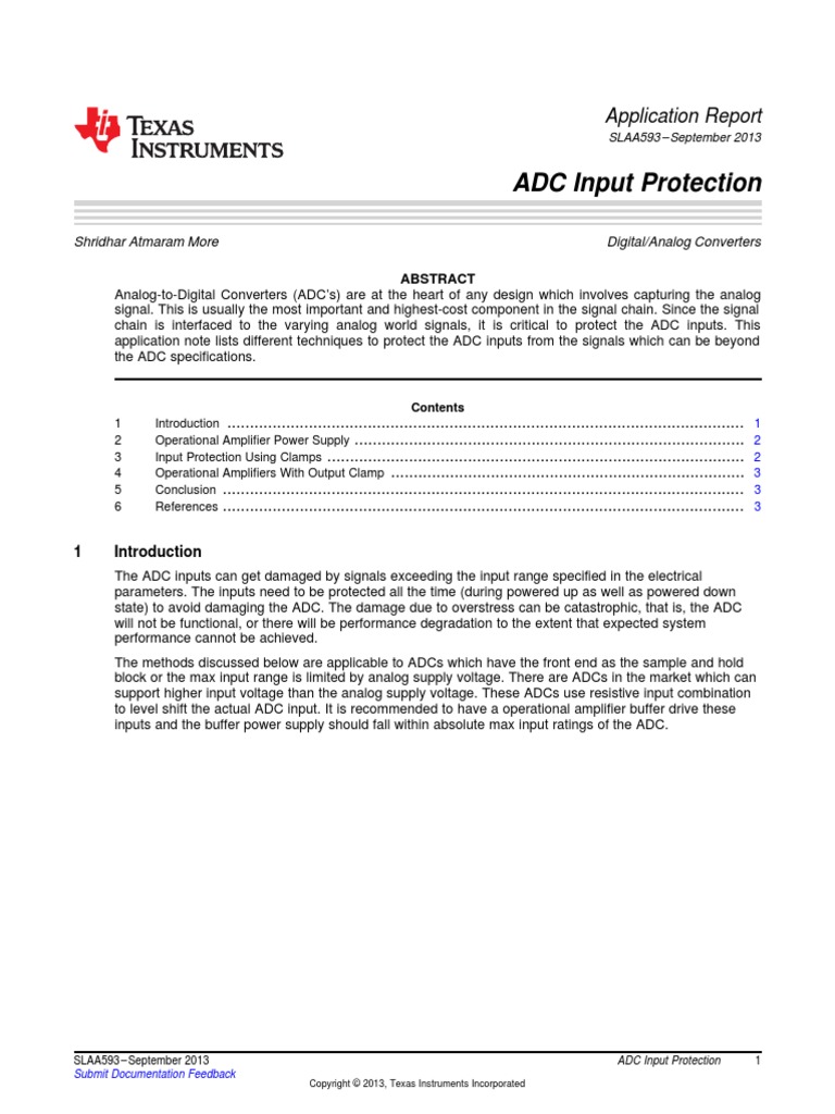 ADC Input Protection: Application Report | PDF | Analog To Digital ...