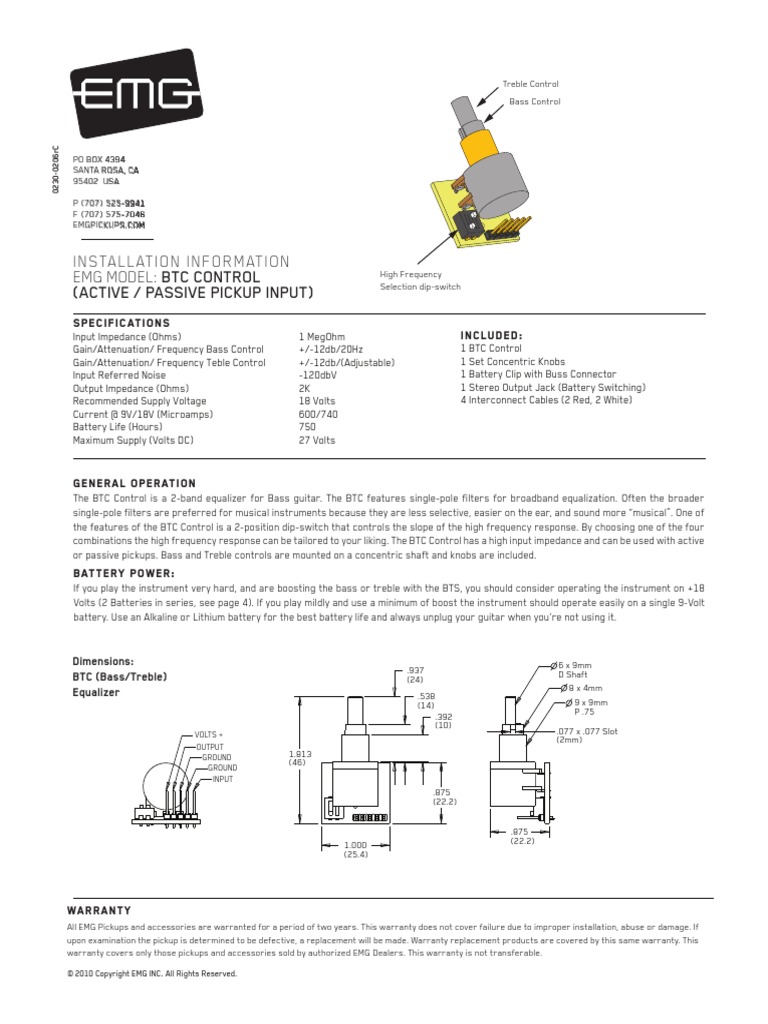 Installation Information Emg Model: BTC Control (Active / Passive ...
