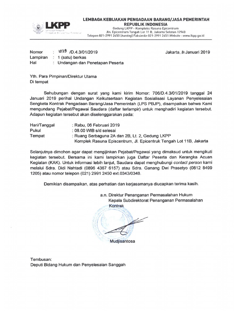 (LKPP) Surat Penetapan Peserta LPS PBJ LKPP 2019 | PDF