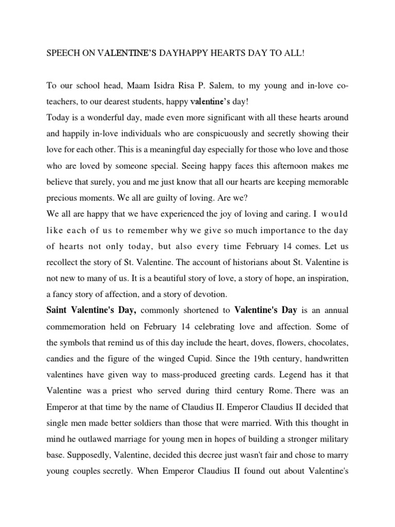 Speech On Valentine | PDF | Valentine's Day