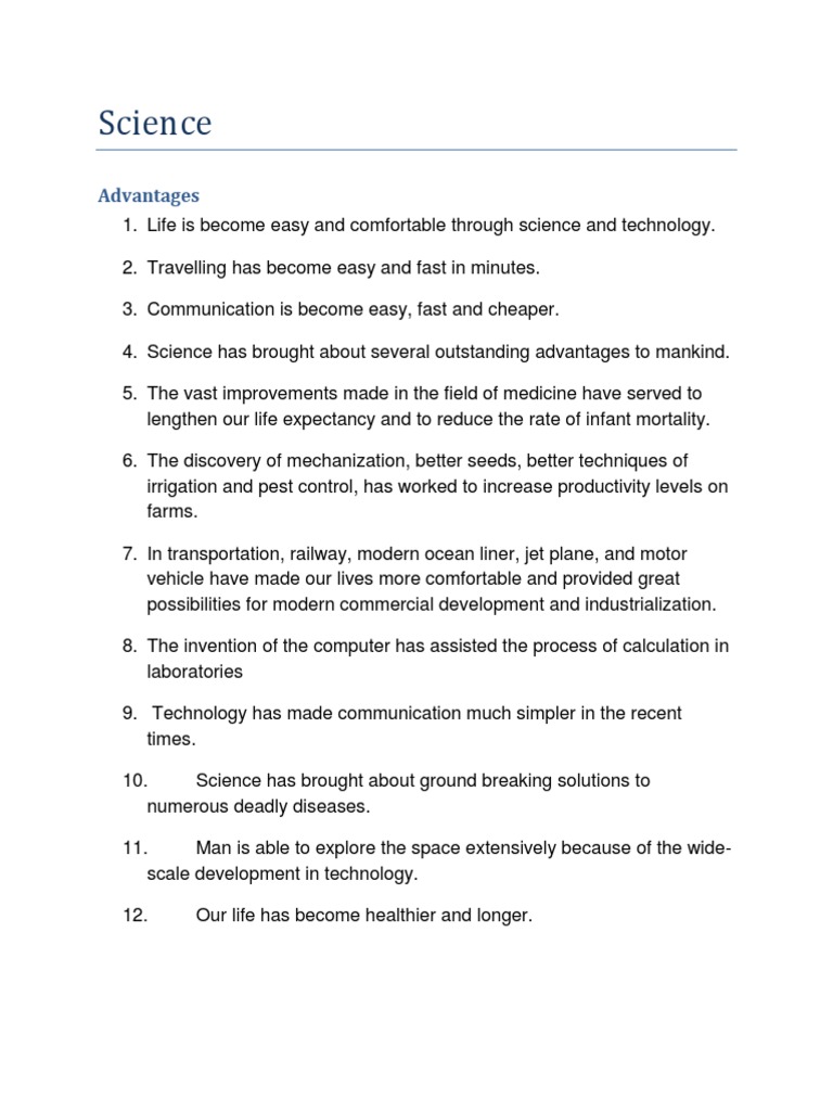 Science: Advantages | PDF | Human | Science