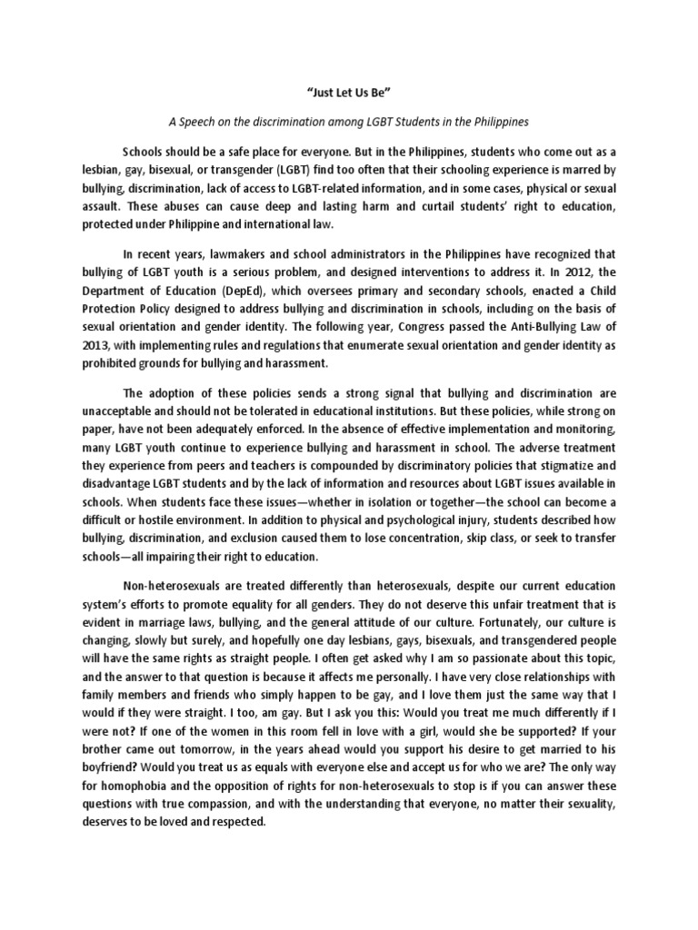 My Speech | PDF | Discrimination | Bullying