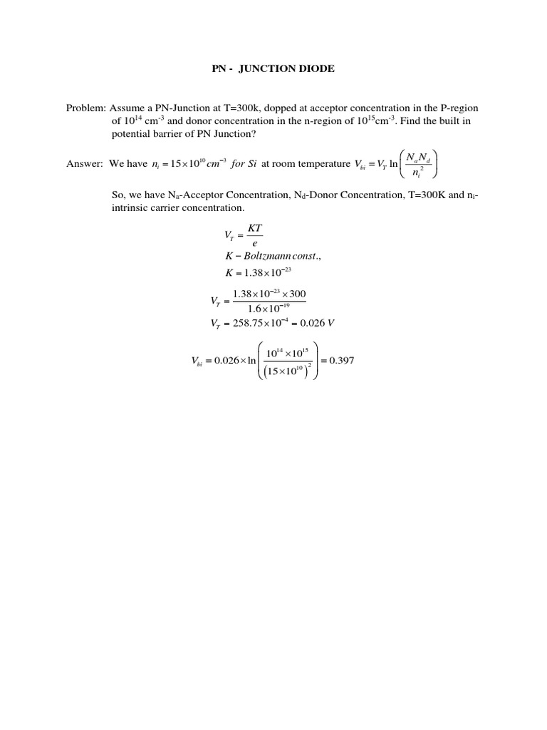 Calculating the Built-In Potential Barrier of a PN Junction Diode with ...