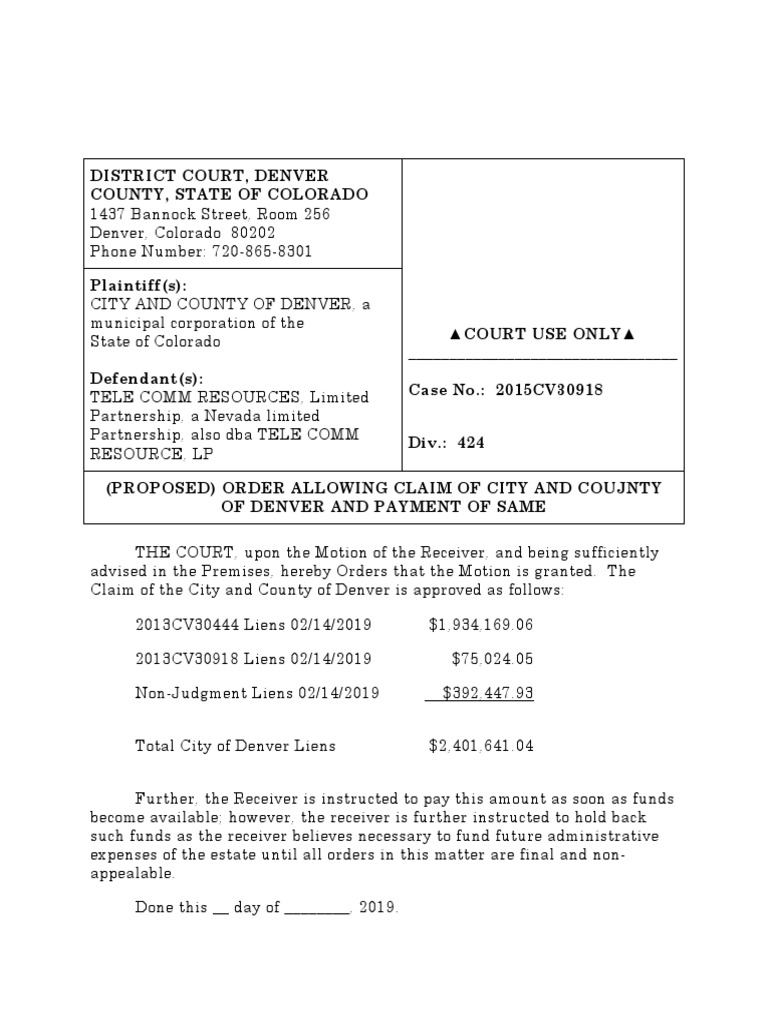 Denver Court Approves $2.4M Claim | PDF | Law