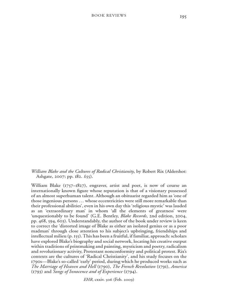 Book Reviews: EHR, Cxxiv. 506 (Feb. 2009) | PDF | William Blake ...