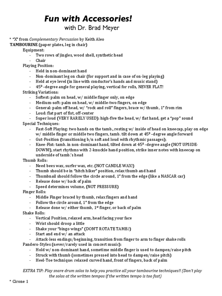 Accessory Percussion Clinic Handout | Download Free PDF | Hand | Drum