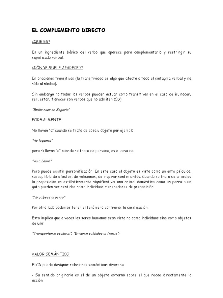 El Complemento Directo | PDF | Verbo | Objeto (gramática)