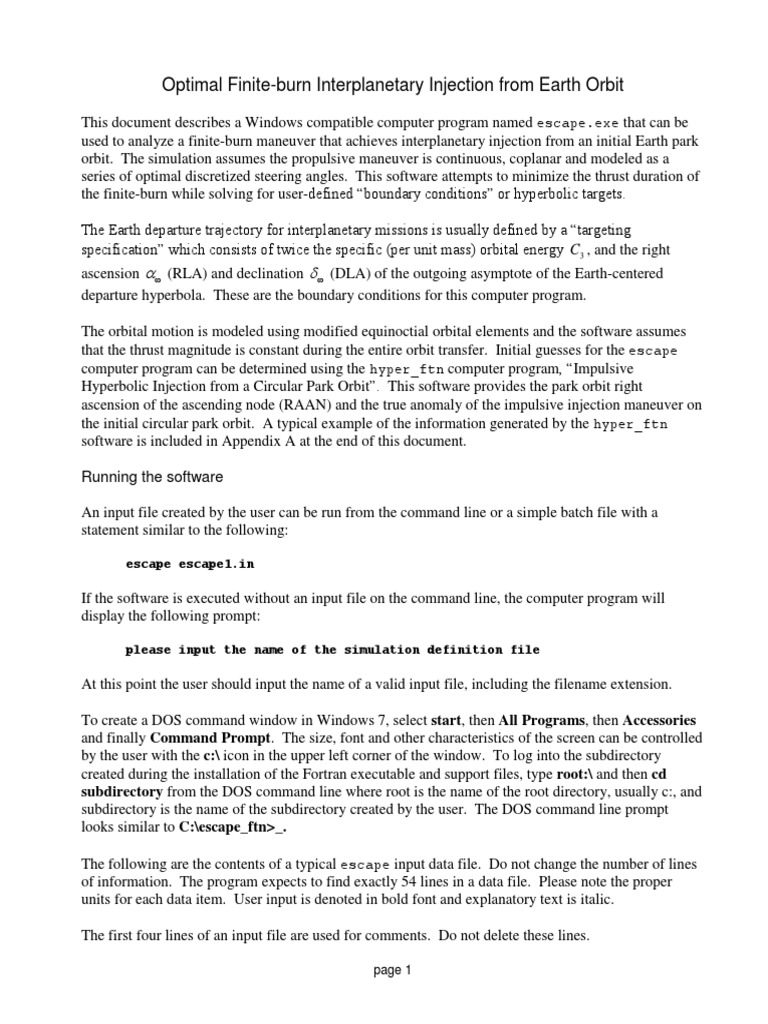 Optimal Finite-Burn Interplanetary Injection From Earth Orbit (Fortran) | PDF | Orbital Maneuver ...