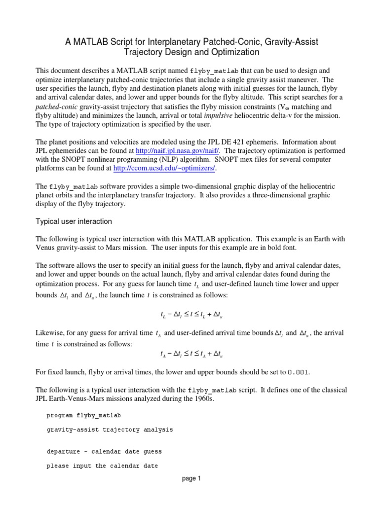MATLAB Gravity Assist Trajectory Tool | PDF | Gravity Assist | Outer Space