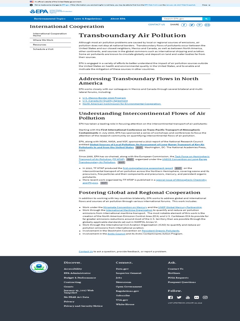 Transboundary Air Pollution - International Cooperation - US EPA | PDF ...