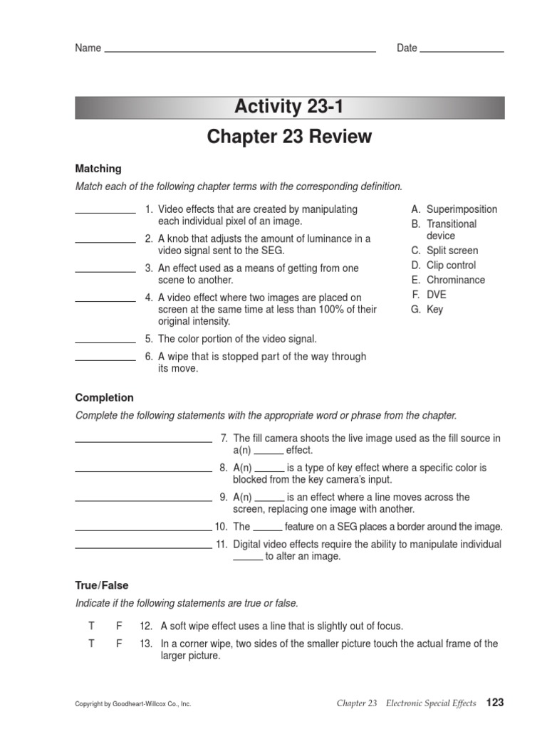 Chapter 23 Workbook | PDF | Video | Camera