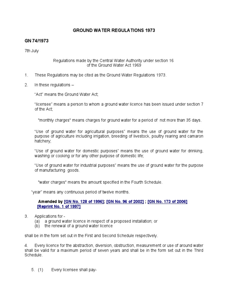 Ground Water Regulations 1973 GN 74/1973 | PDF | License | Groundwater