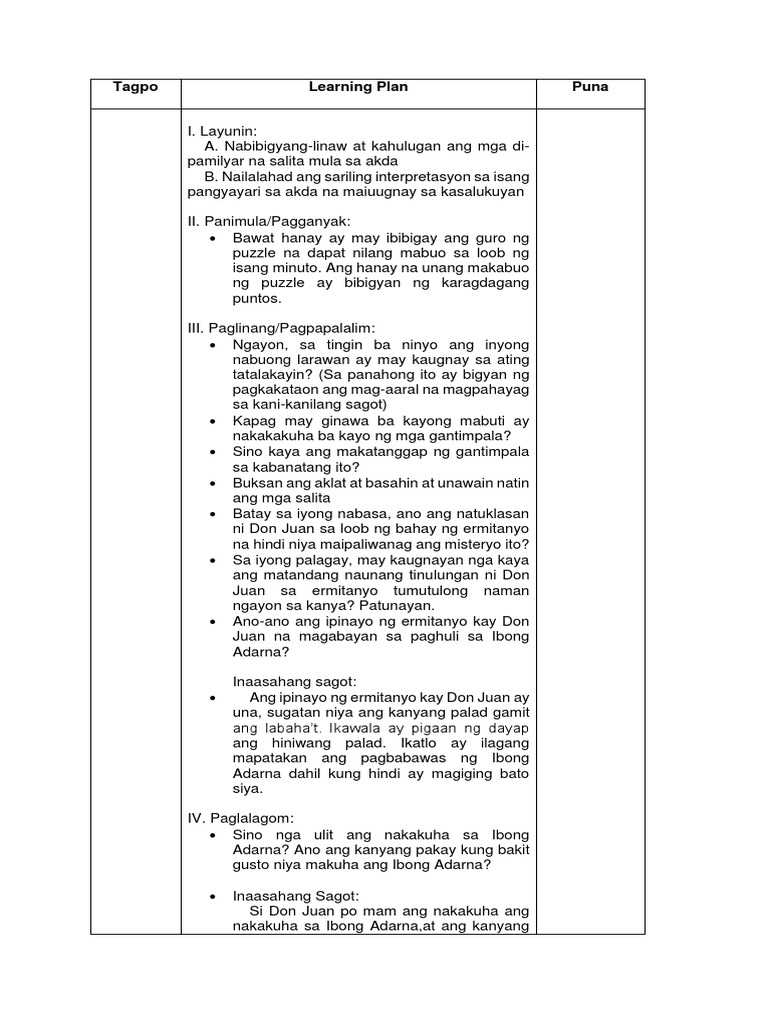 Learning Plan No. 1 Grade 7 | PDF