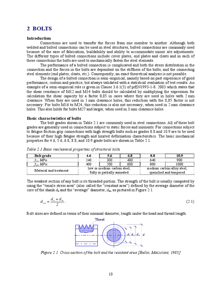 2 Bolts: Table 2.1 Basic Mechanical Properties of Structural Bolts ...