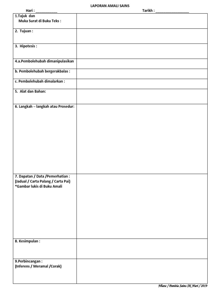 Template Laporan Amali Sains 2019 | PDF