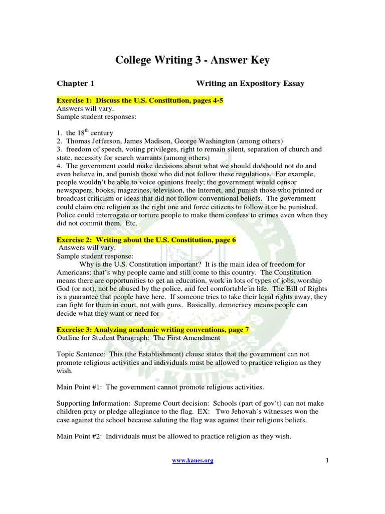 CollegeWriting3 AnswerKey | PDF