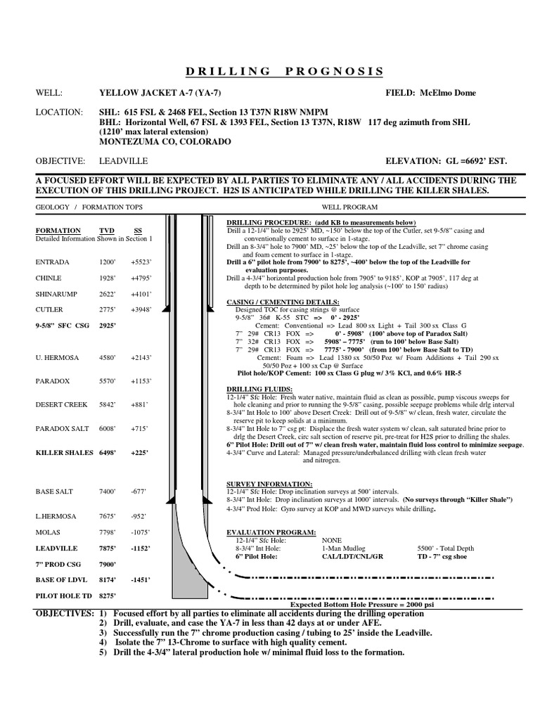 Drilling Prognosis Example | PDF | Casing (Borehole) | Oil Well