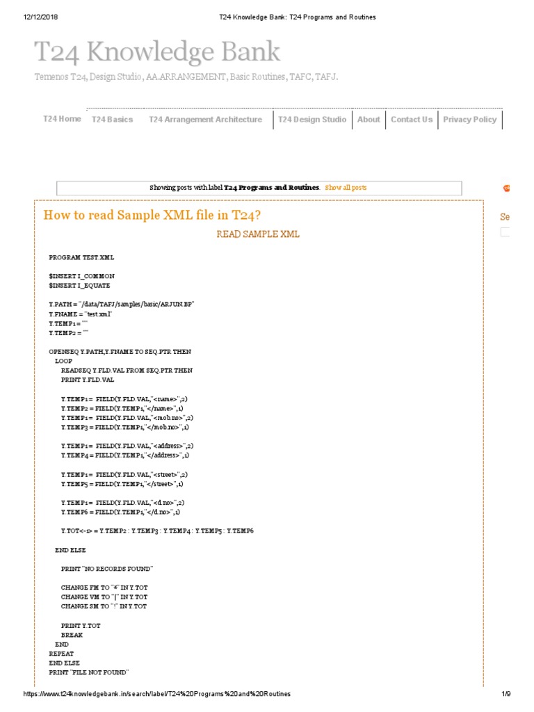 T24 Knowledge Bank - T24 Programs and Routines | PDF | Computer Data | Computer Engineering