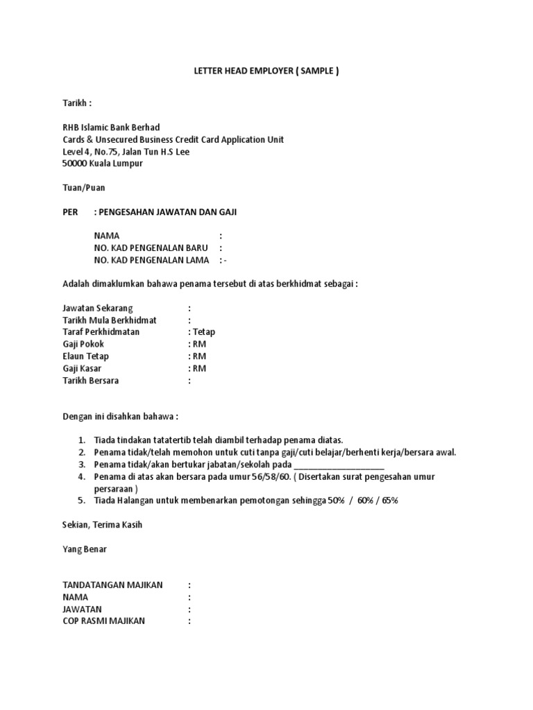 Contoh Surat Pengesahan Majikan | PDF
