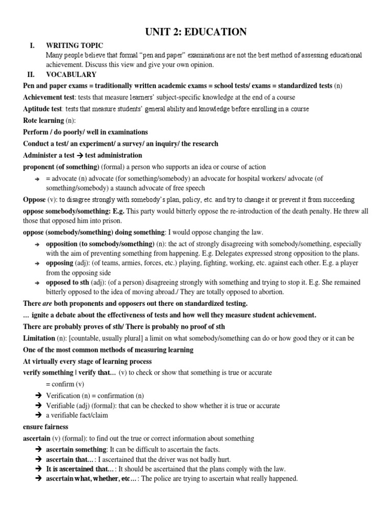 Unit 2: Education | PDF | Question | Test (Assessment)