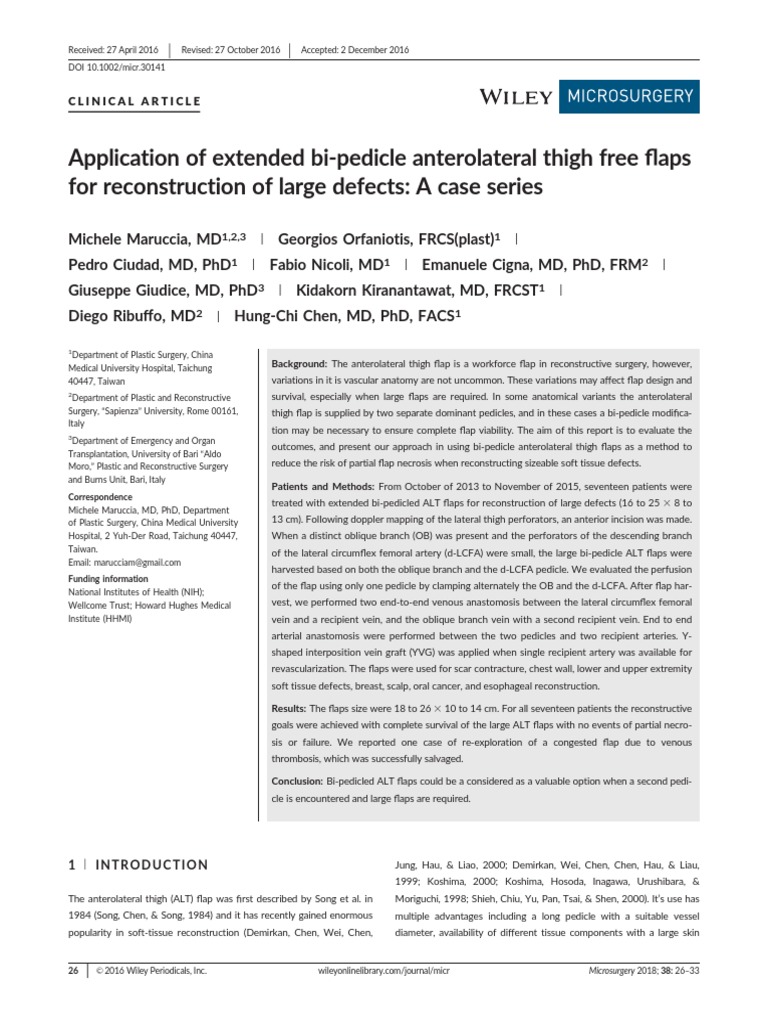 Application of Extende D Bi-Pedicle Anterolateral Thigh Free Flaps For ...