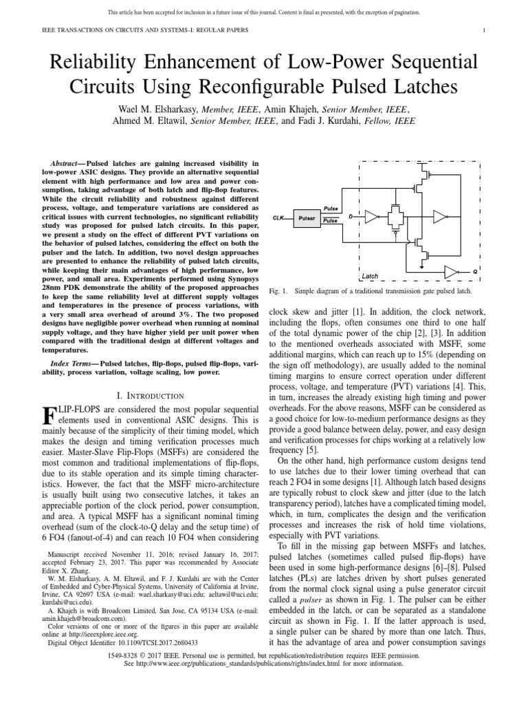 Reliability Enhancement of Low-Power Sequential Circuits Using Reconfigurable Pulsed Latches ...