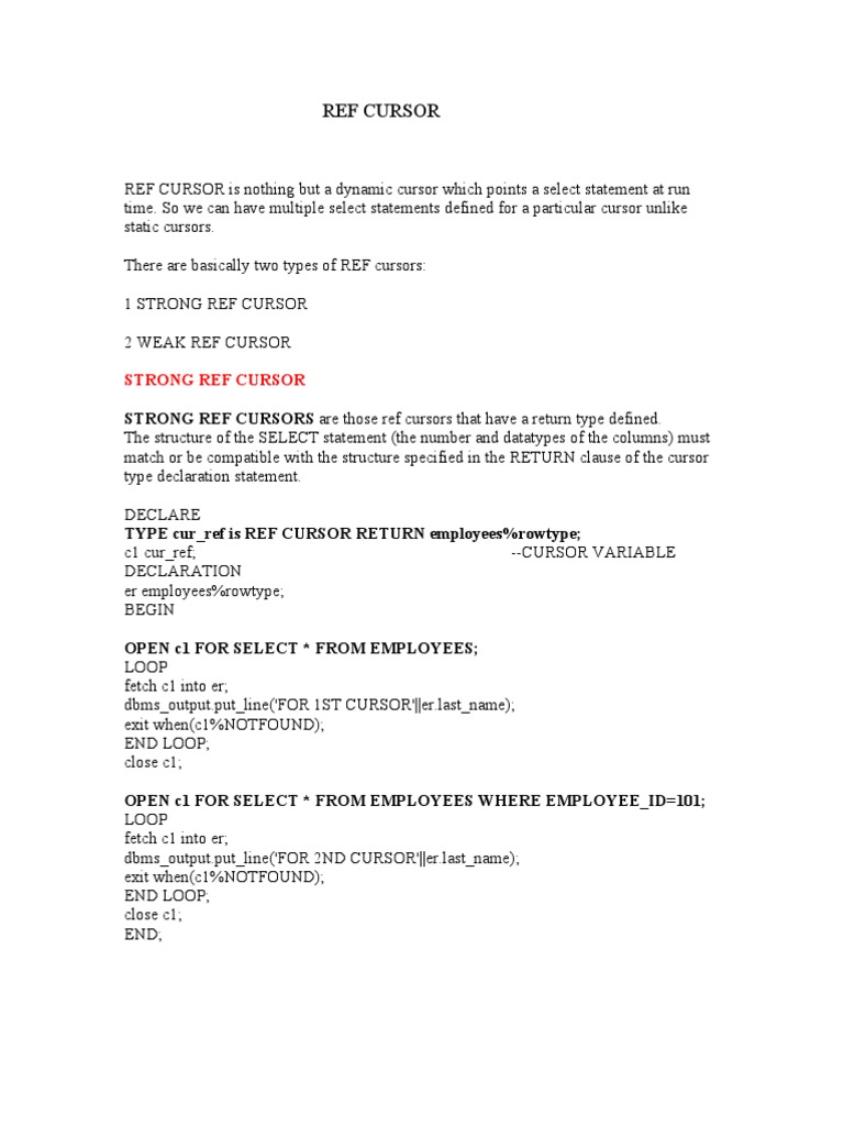 Ref Cursor Strong Weak Pdf Pl Sql Table Database
