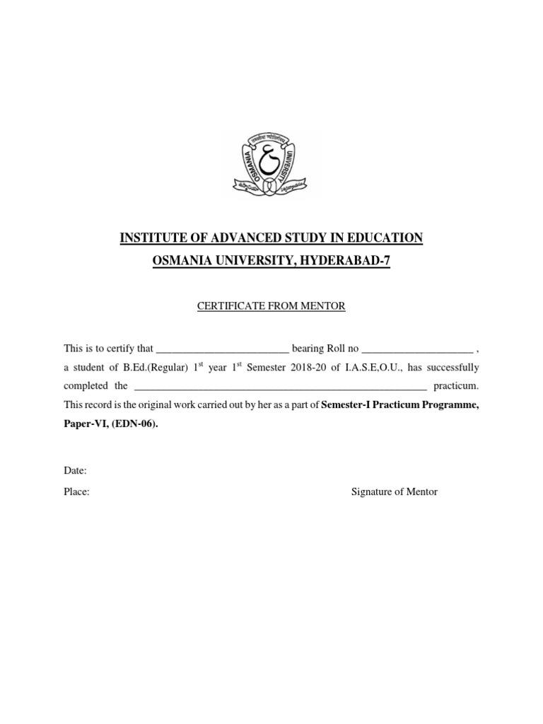 B.Ed. Mentorship Certificate Template | PDF