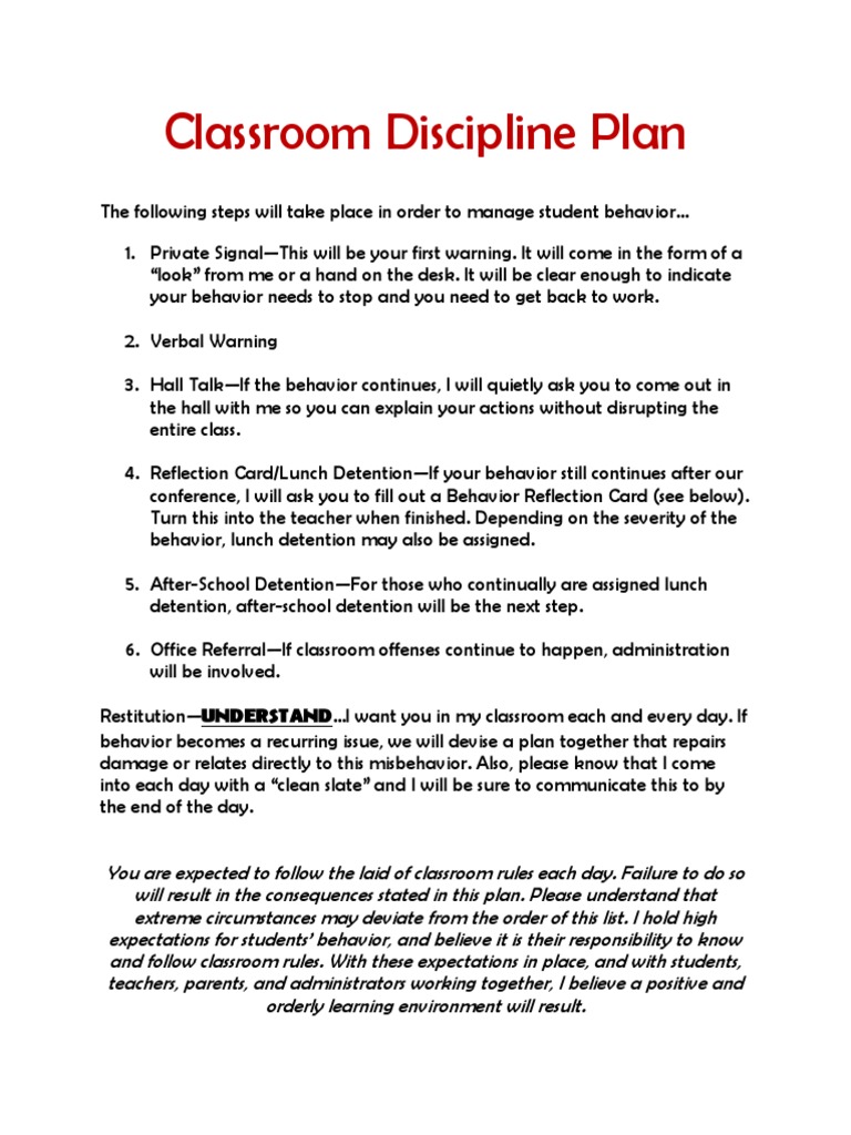 Classroom Discipline Plan | PDF