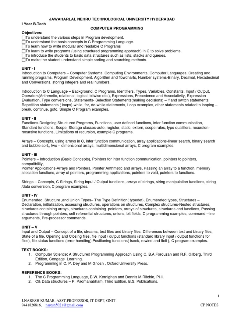 CP 5 Units Notes 2017 | PDF | C (Programming Language) | Data Type