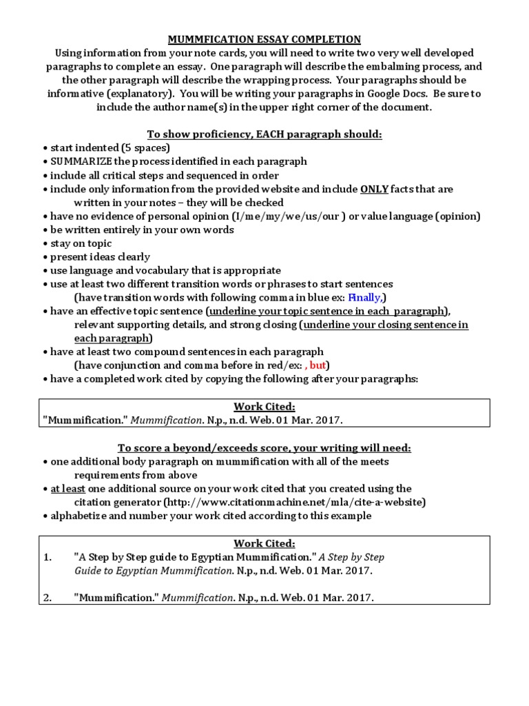 Mummification Process Essay Guide | PDF | Paragraph | Linguistics