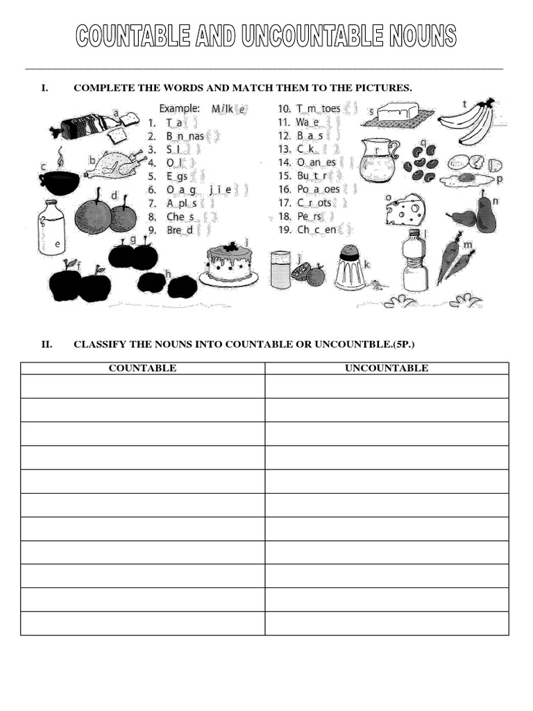 Countable and Uncountable Nouns Fun Activities Games 25934 | PDF