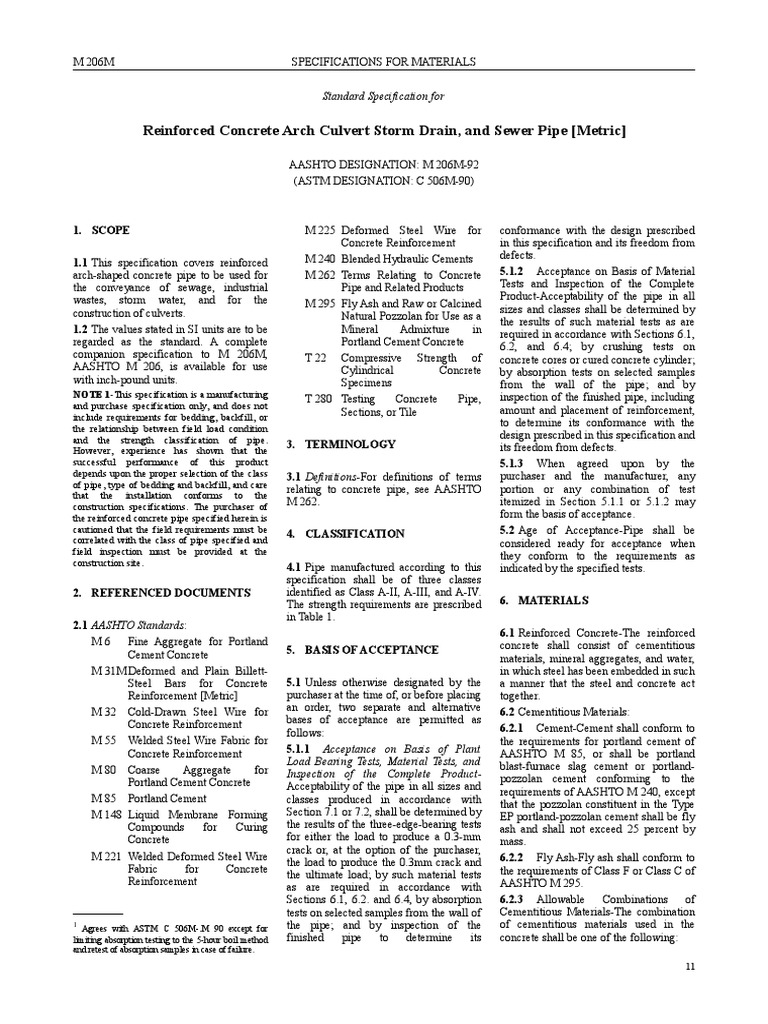 Reinforced Concrete Arch Culvert Storm Drain, and Sewer Pipe (Metric ...